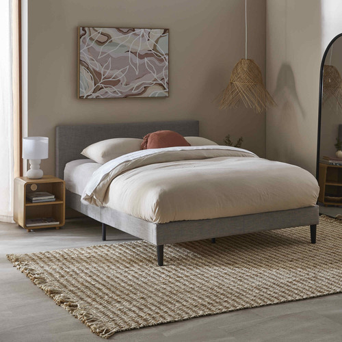 Studio Home Light Grey Laybell Fabric Bed with Headboard | Temple & Webster