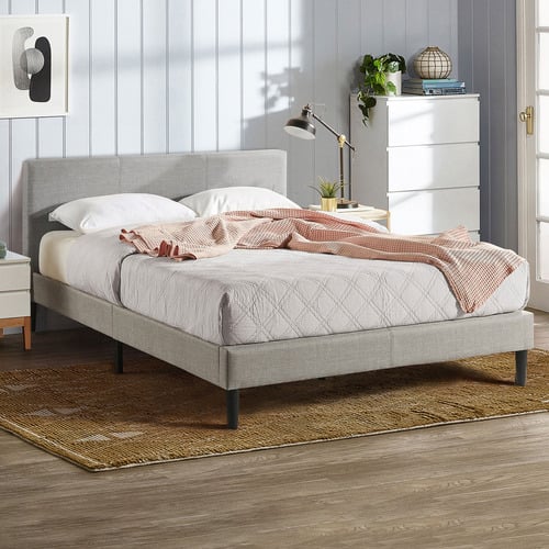 Studio Home Light Grey Laybell Fabric Bed with Headboard | Temple & Webster
