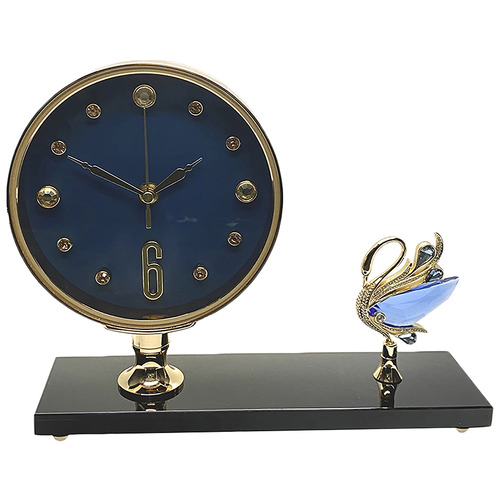 Leda Crystal Swan Marble Table Clock | Temple & Webster