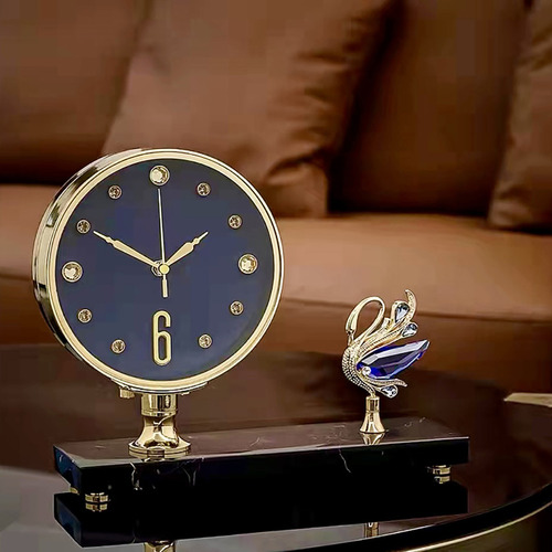 Leda Crystal Swan Marble Table Clock | Temple & Webster