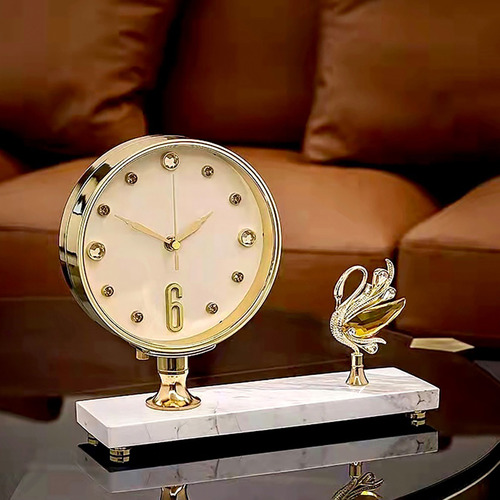 Leda Crystal Swan Marble Table Clock | Temple & Webster