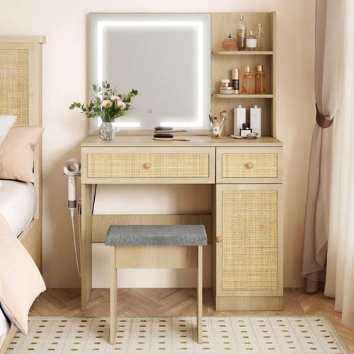 York street 2 Piece Luna Dressing Table & Stool Set | Temple & Webster