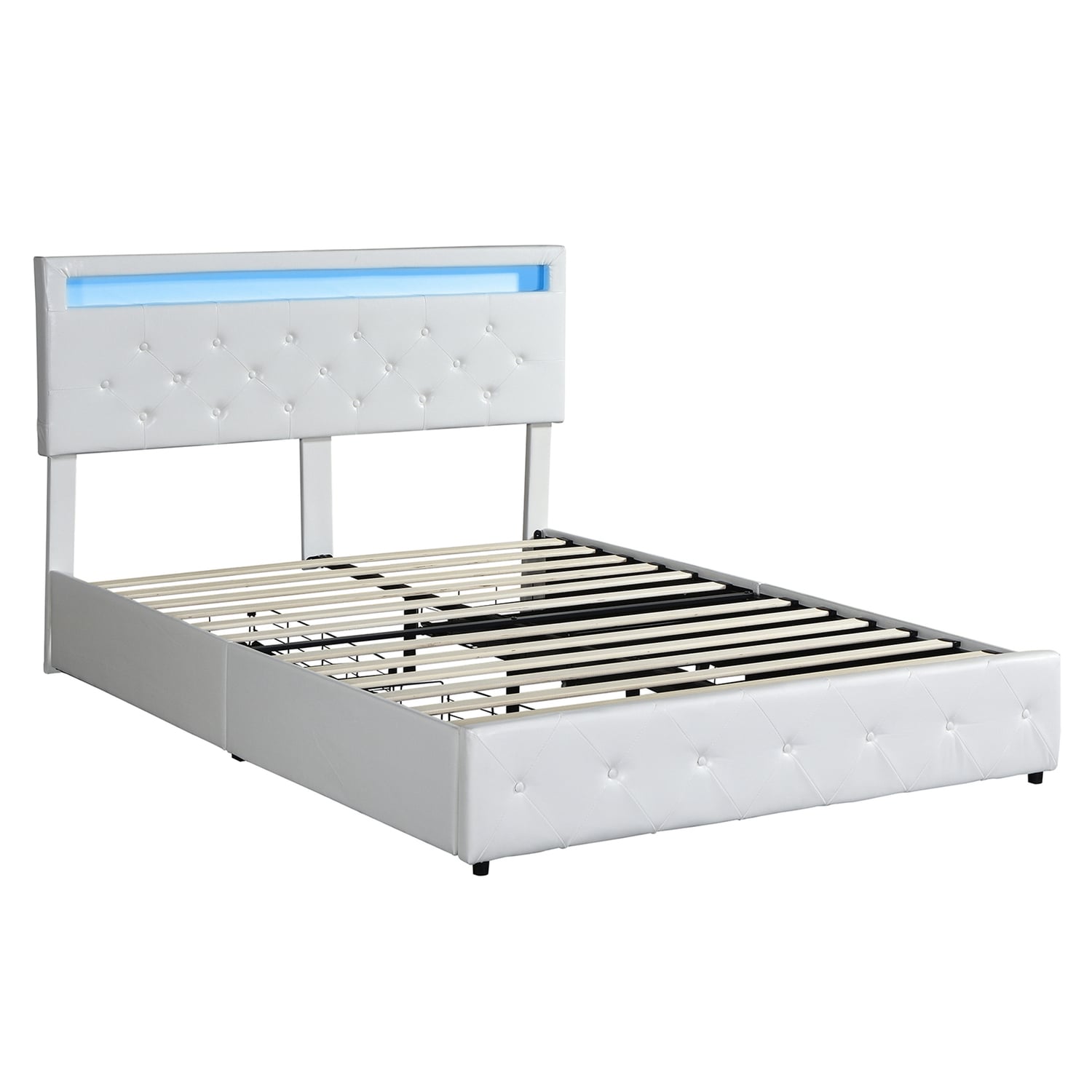 Oakleigh Home White Antoine Faux Leather Bed with LED & Drawers ...