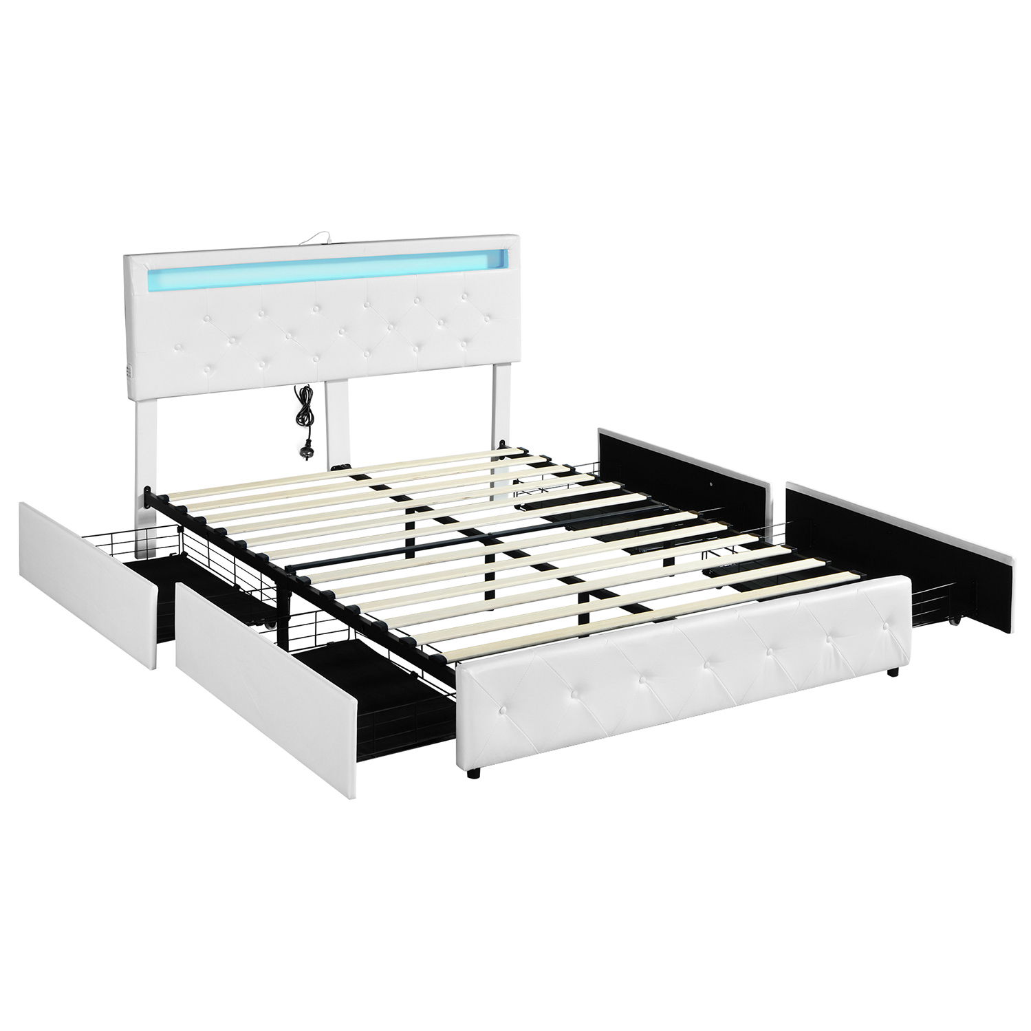 Oakleigh Home White Antoine Faux Leather Bed with LED & Drawers ...