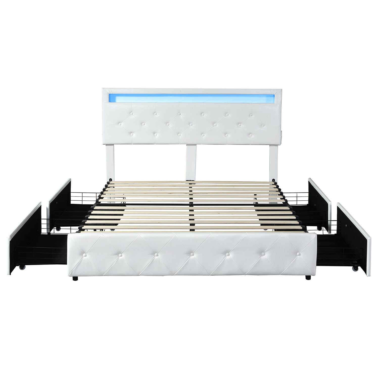Oakleigh Home White Antoine Faux Leather Bed with LED & Drawers ...