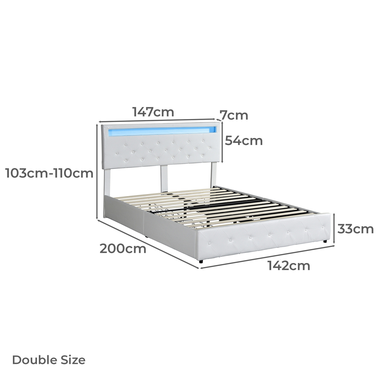 Oakleigh Home White Antoine Faux Leather Bed with LED & Drawers ...