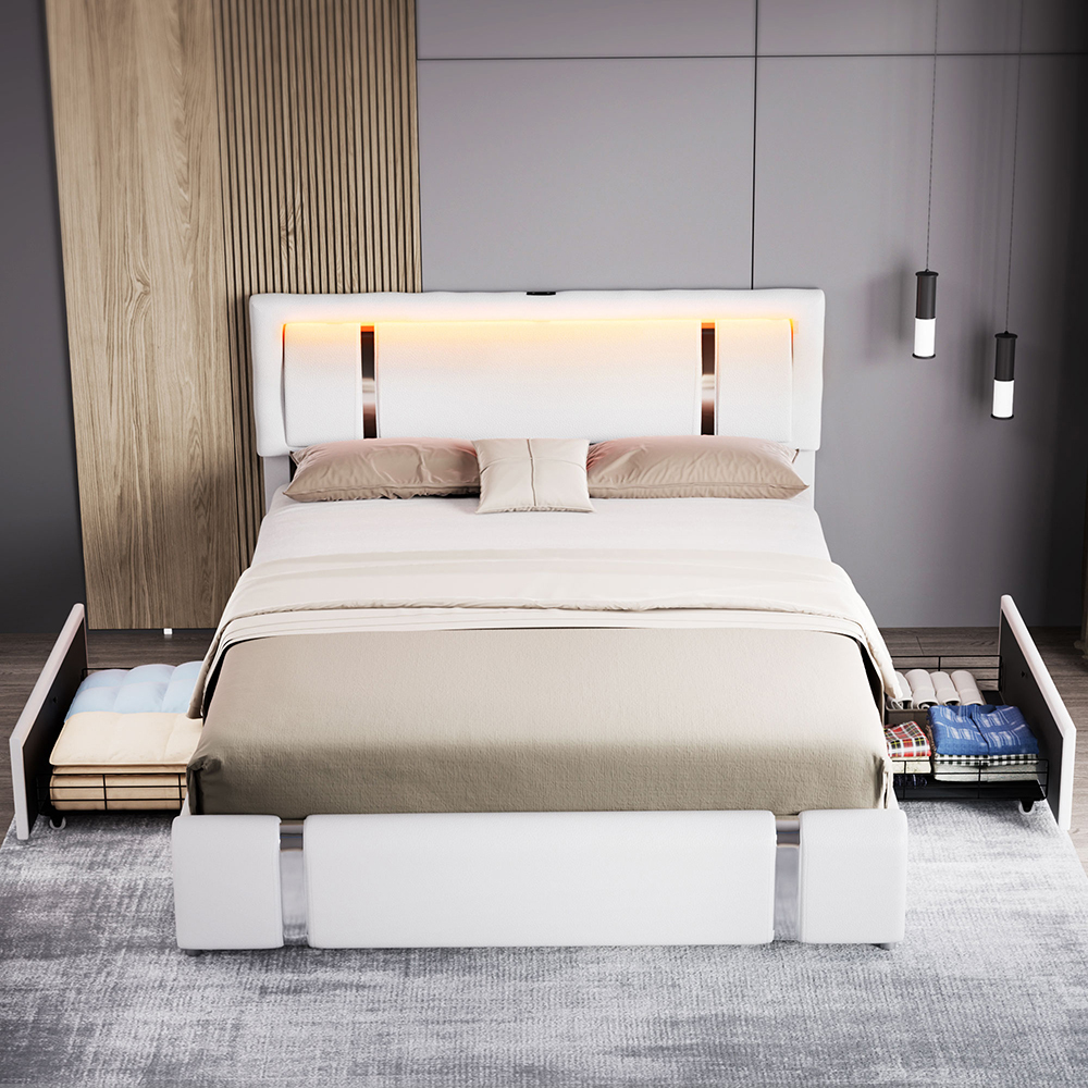 Oakleigh Home Raleigh Faux Leather Bed with LED & Charging Station ...