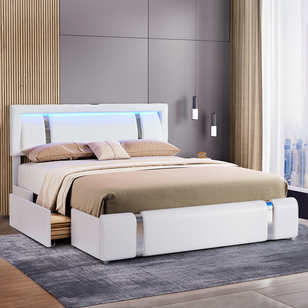 Oakleigh Home Raleigh Faux Leather Bed with LED & Charging Station ...