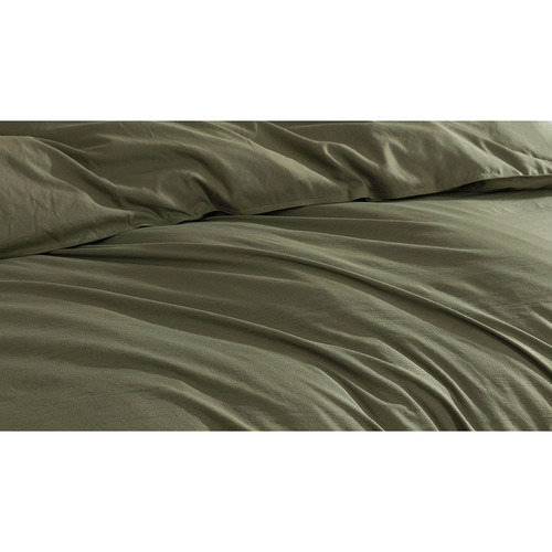 Khaki Ricki Vintage-Look Quilt Cover Set | Temple & Webster