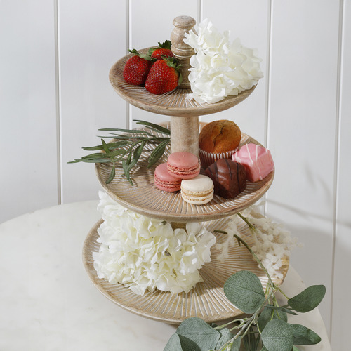 Papaya&Patina Cyrus 3 Tier Display Mango Wood Cake Stand | Temple & Webster