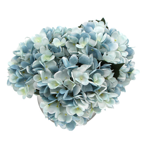 BotanicArtisan 23cm Blue Faux Hydrangea with Glass Vase | Temple & Webster