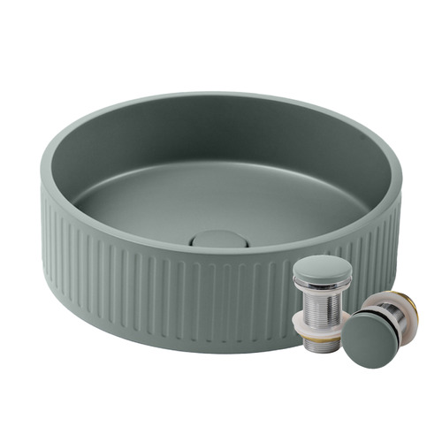 EightQuarters EQ 400mm Round Concrete Basin & Waste Set | Temple & Webster