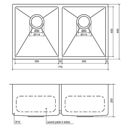 EightQuarters Henley 770mm Double Stainless Steel Kitchen Sink Package ...