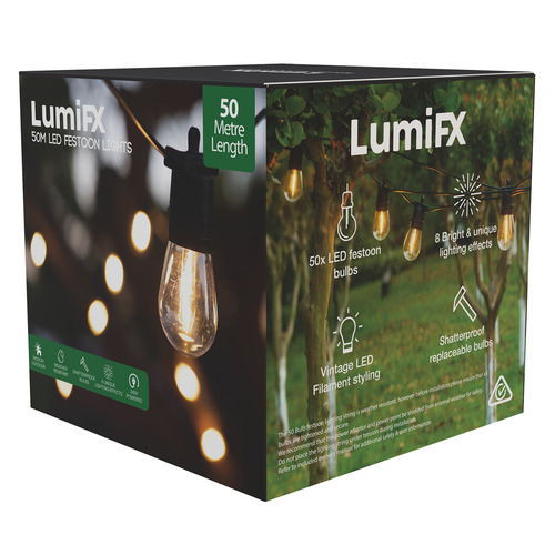 Chiswick Living 50m Warm White Shelby LED Outdoor Festoon Lights ...