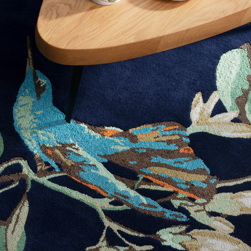 Navy Hummingbird Hand-Tufted Wool-Blend Rug | Temple & Webster