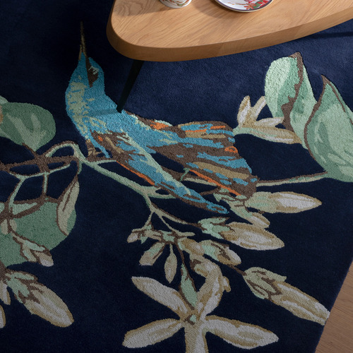 Navy Hummingbird Hand-Tufted Wool-Blend Rug | Temple & Webster