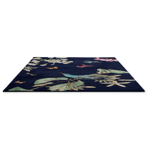 Navy Hummingbird Hand-Tufted Wool-Blend Rug | Temple & Webster