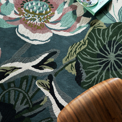Midnight Pond Water Lily Hand-Tufted Wool Rug | Temple & Webster