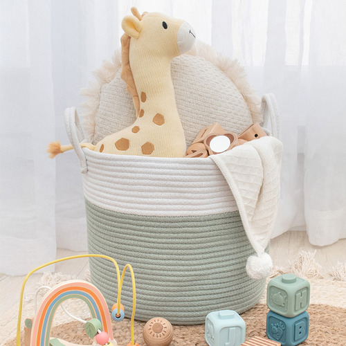 Living Textiles White & Sage Cotton Rope Baby Hamper | Temple & Webster