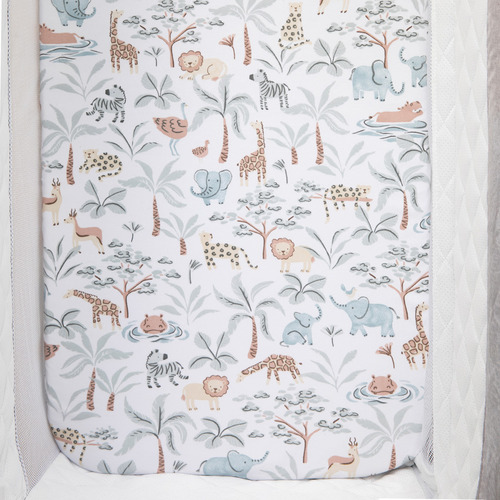 Living Textiles 2 Piece Wild Safari Organic Cotton Bassinet Fitted ...