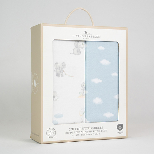 Living Textiles 2 Piece Elephant Playtime Organic Cotton Cot Fitted ...