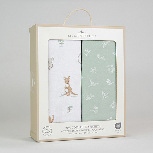Living Textiles 2 Piece Australiana Organic Cotton Cot Fitted Sheet Set ...