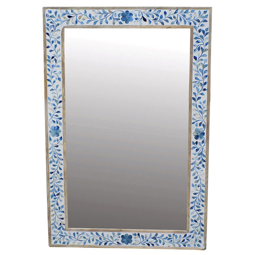 Artisan&Co Blue Marcus Mango Wood & Bone Inlay Mirror | Temple & Webster