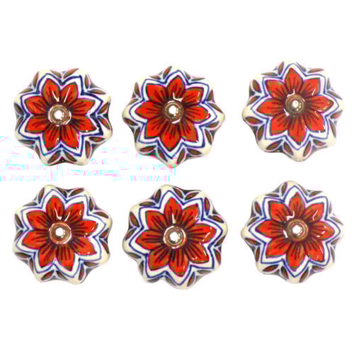 Red Flower Fluted Ceramic Knobs | Temple & Webster