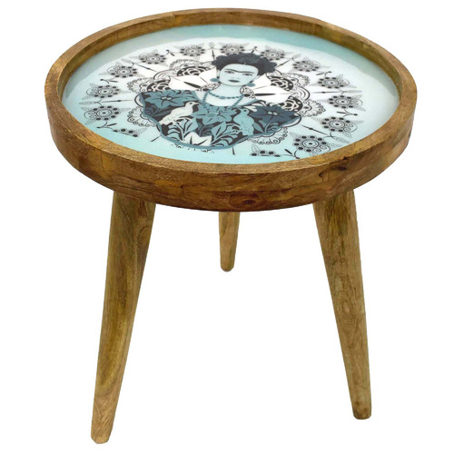 Blue Frida Mango Wood Side Table | Temple & Webster