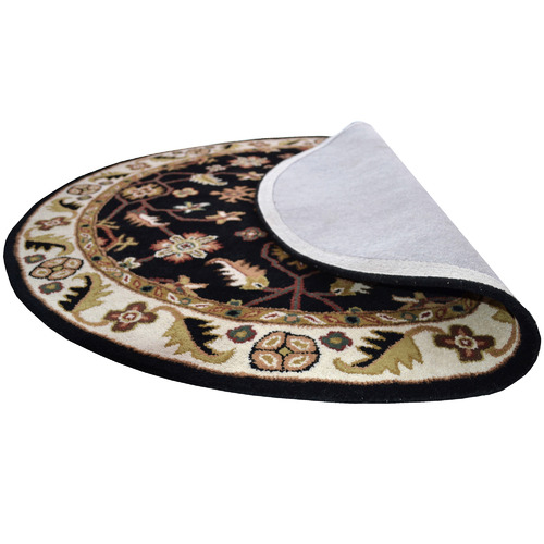 ArtisanDecor Black & Cream Kashan Round Wool-Blend Rug | Temple & Webster