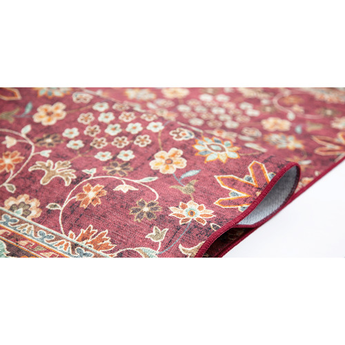 Red Floral Rashid Power-Loomed Rug | Temple & Webster