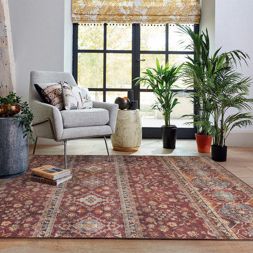 Red Floral Rashid Power-Loomed Rug | Temple & Webster