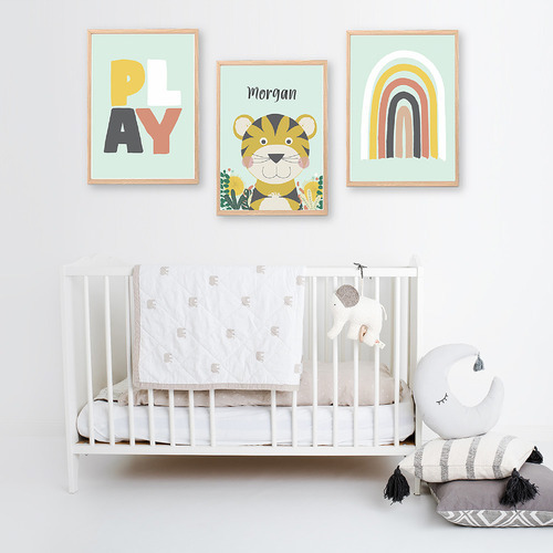 Kids' Tiger Playroom Personalised Unframed Paper Print Triptych ...