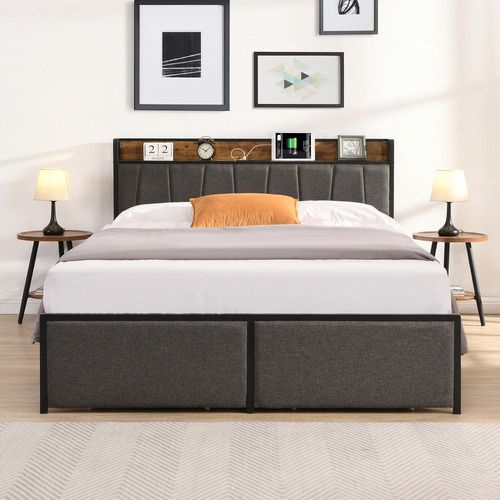 EvieHome Barrett Bed Frame with Outlets & USB Ports | Temple & Webster