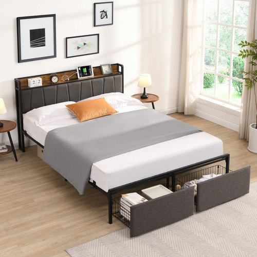 EvieHome Barrett Bed Frame with Outlets & USB Ports | Temple & Webster