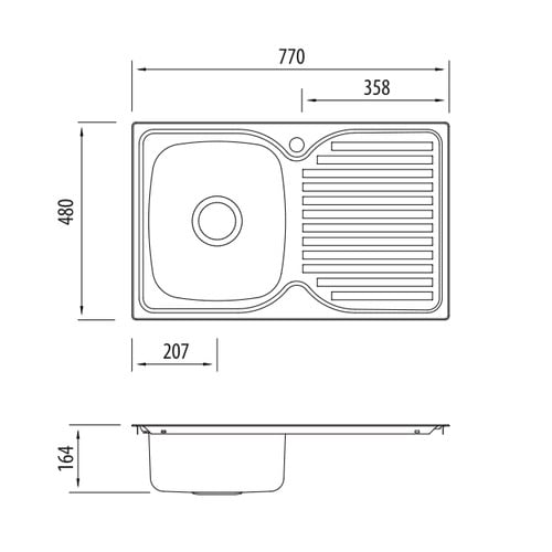 Oliveri Endeavour 770mm Topmount Single Kitchen Sink with Right Drainer ...