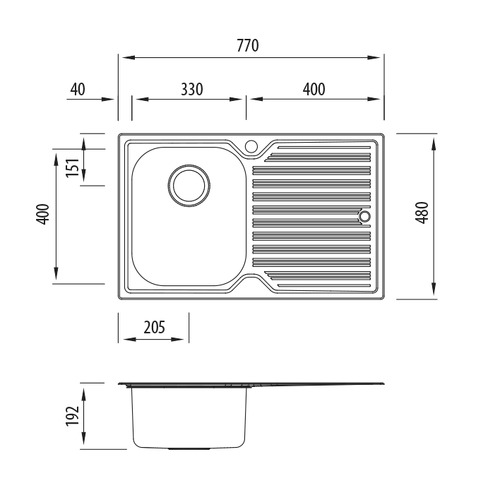 Oliveri Diaz 770mm Single Stainless Steel Kitchen Sink with Right ...