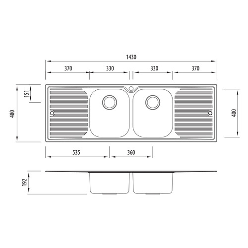 Diaz Double Kitchen Sink with Double Drainboard | Temple & Webster