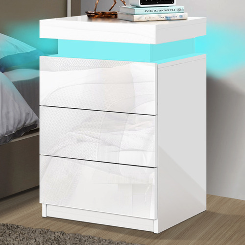 HoxtonRoom Nova 3 Drawer Bedside Table with LED Light | Temple & Webster