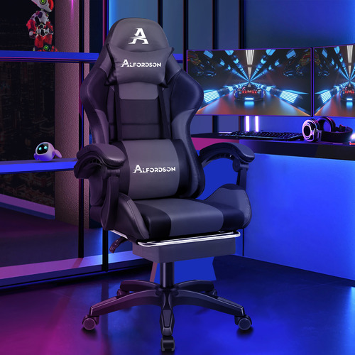 HoxtonRoom Nightcrawler PU Leather Gaming Chair with Footrest | Temple ...