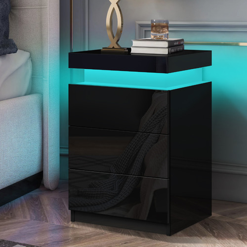 HoxtonRoom Nova 3 Drawer Bedside Table with LED Light | Temple & Webster
