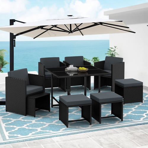 HoxtonRoom 8 Seater Evander Outdoor Dining Table & Chair Set | Temple & Webster