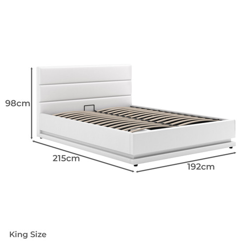 HoxtonRoom White Alpine PU Leather Gas Lift Storage Bed with LED ...