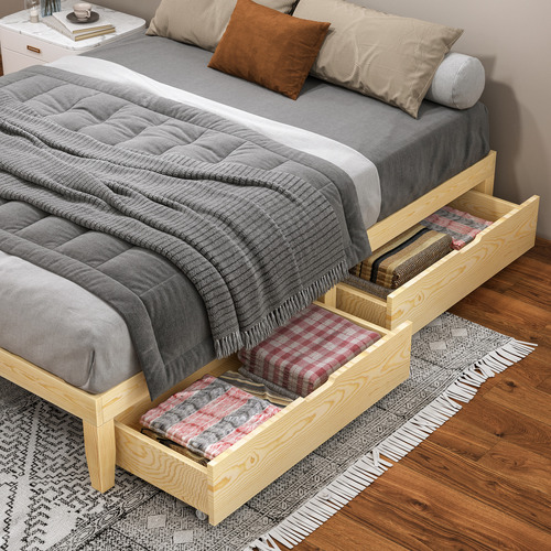 HoxtonRoom Kiri Pine Wood Bed with Underbed Storage | Temple & Webster