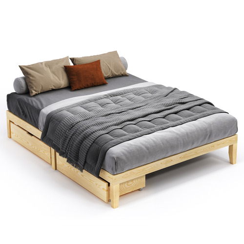 HoxtonRoom Kiri Pine Wood Bed with Underbed Storage | Temple & Webster