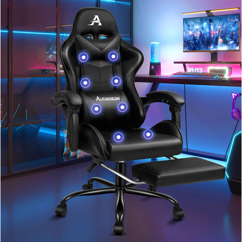 HoxtonRoom Aeruth Massage & Gaming Chair with Footrest | Temple & Webster