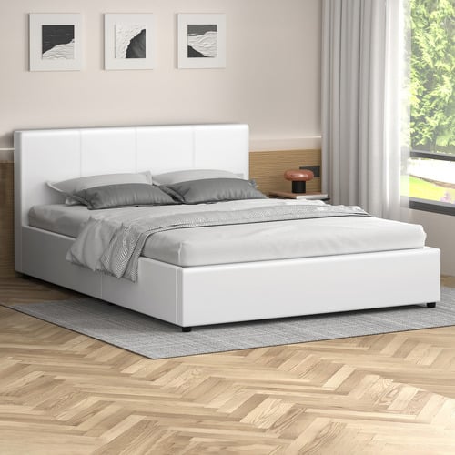 HoxtonRoom White Hudson Faux Leather Gas Lift Storage Bed | Temple ...