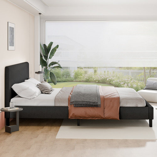 HoxtonRoom Black Kyle Upholstered Bed | Temple & Webster