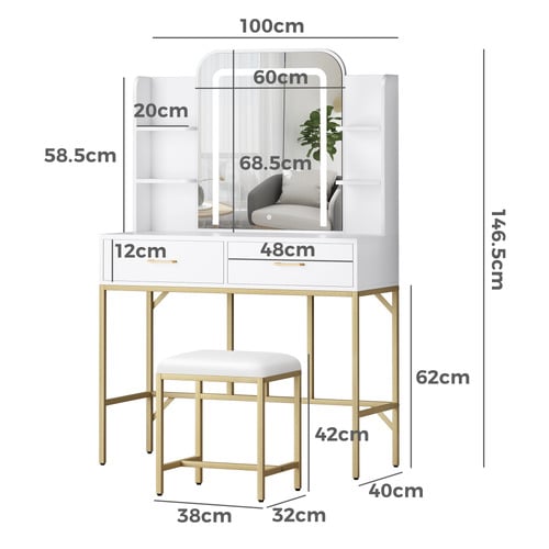 HoxtonRoom 2 Piece Eloise LED Dressing Table & Stool Set | Temple & Webster