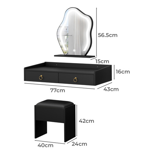 2 Piece Audrey Floating LED Dressing Table & Stool Set | Temple & Webster